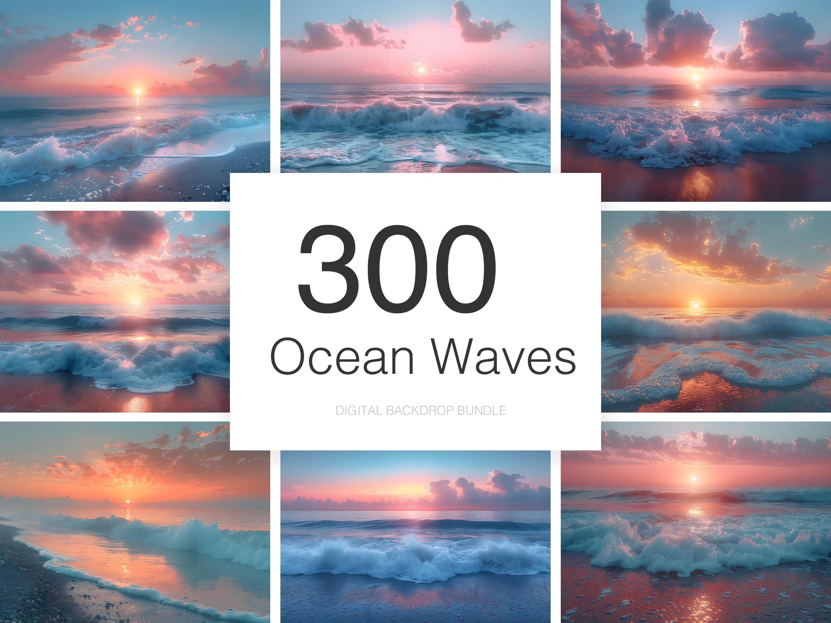 300 Ocean Wave Photography Backdrops: Sunset Beach Overlays (digital ...