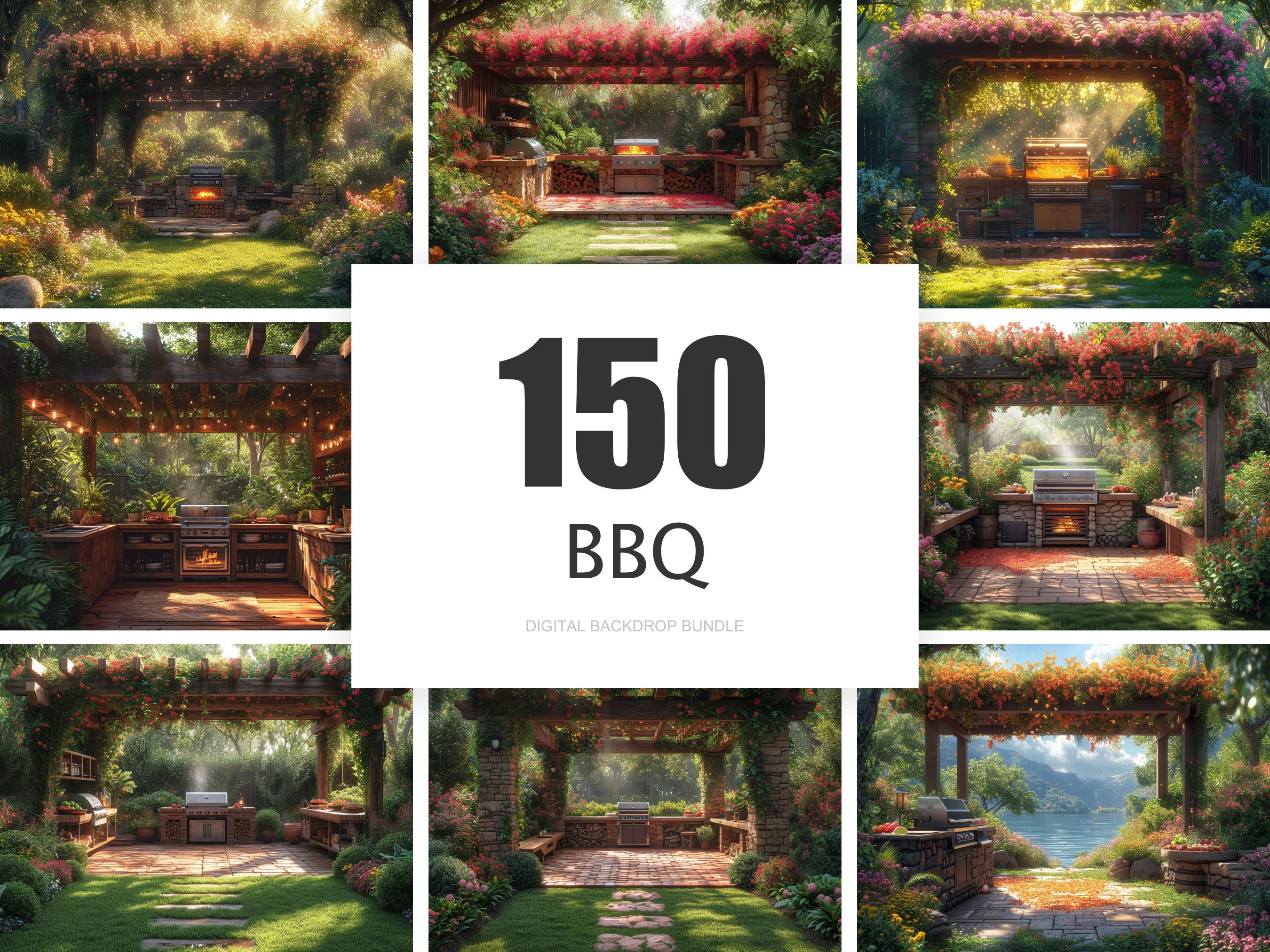 150 BBQ Backdrop Bundle, Photoshop Overlays, Photography Backdrop ...