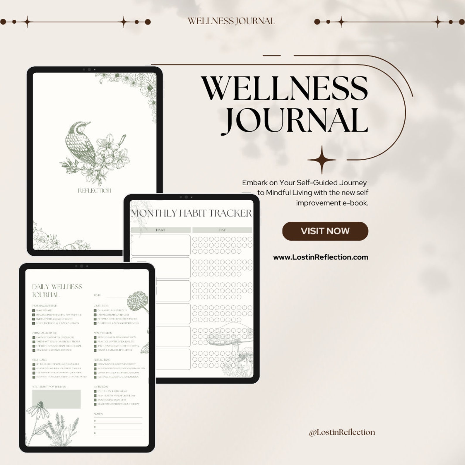 Customizable Printable Daily Wellness Journal Floral Design for Mindful ...