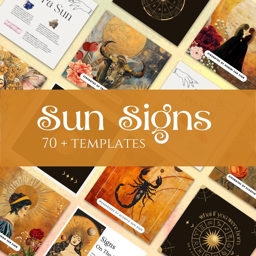 Astrology Sun Signs Editable Spiritual Mystical Templates 70 + Zodiac ...