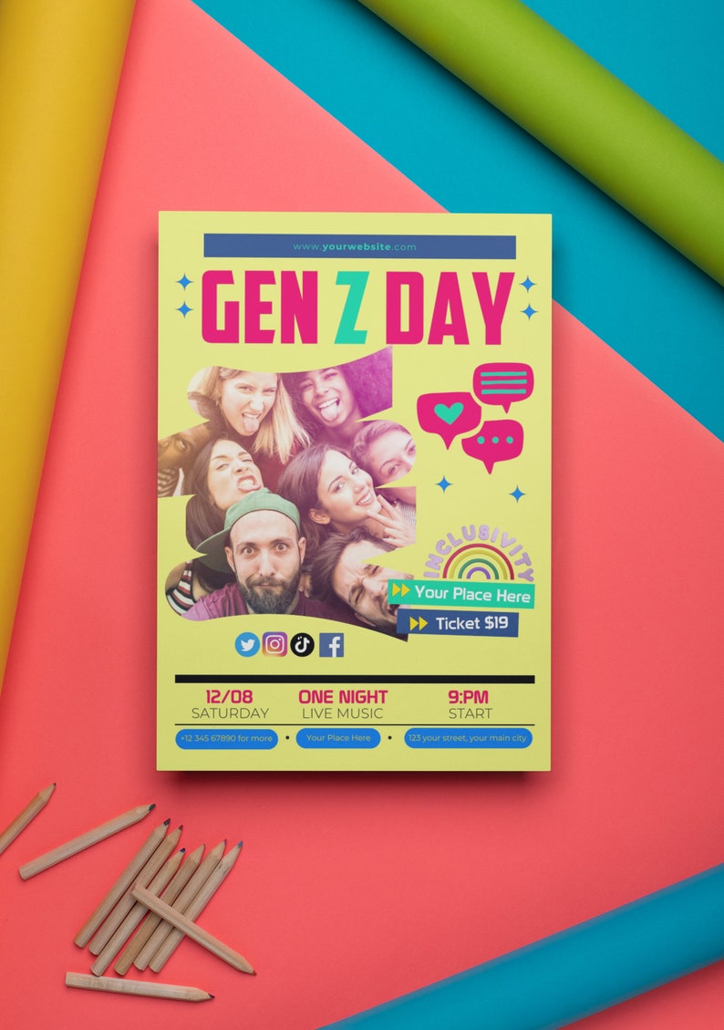 Canva Gen Z 1 Page Colorful A4 Sized Flyer , Editable Easy and Fast in ...