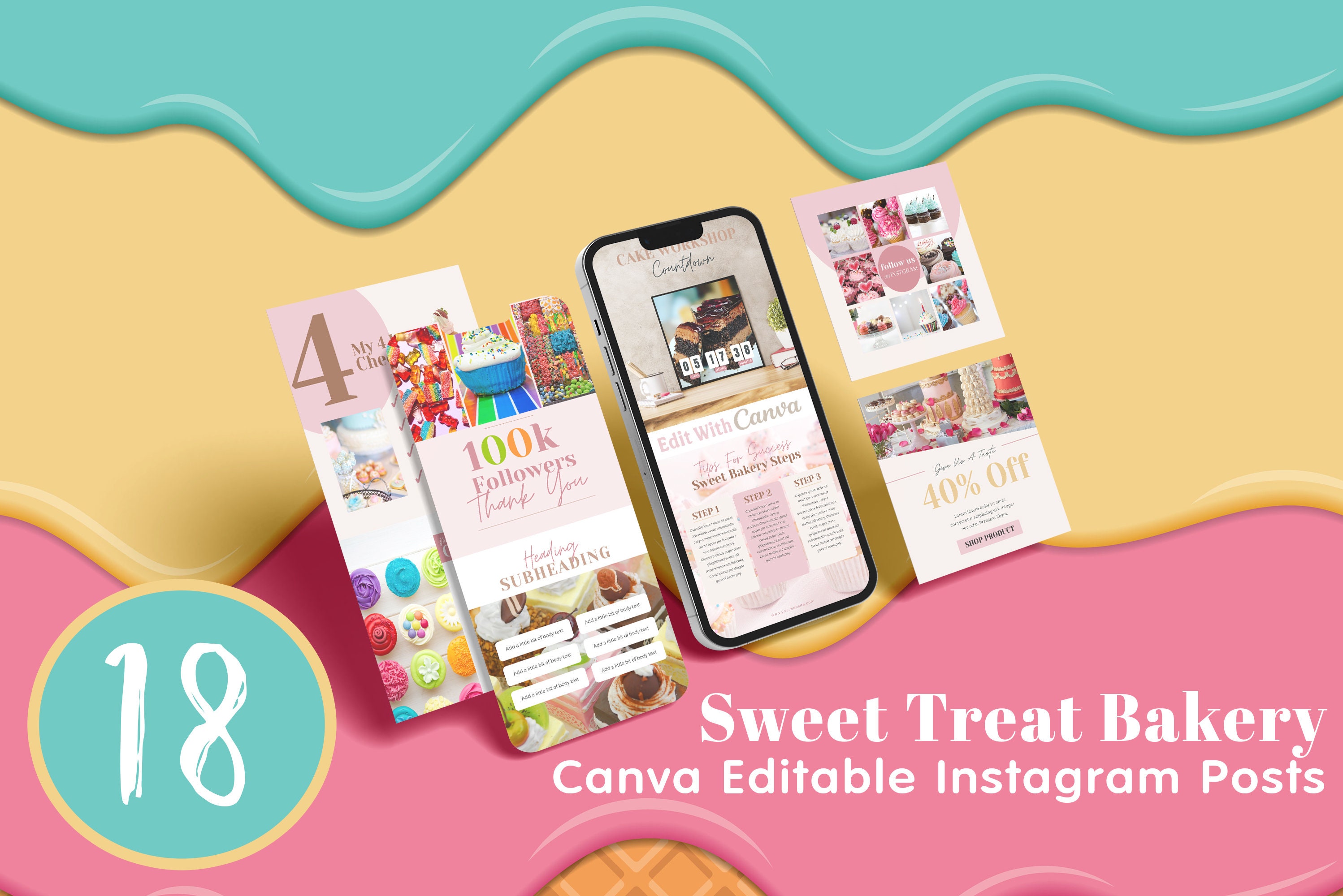 18 Desserts and Bakery Instagram Social Media Post Canva Template ...