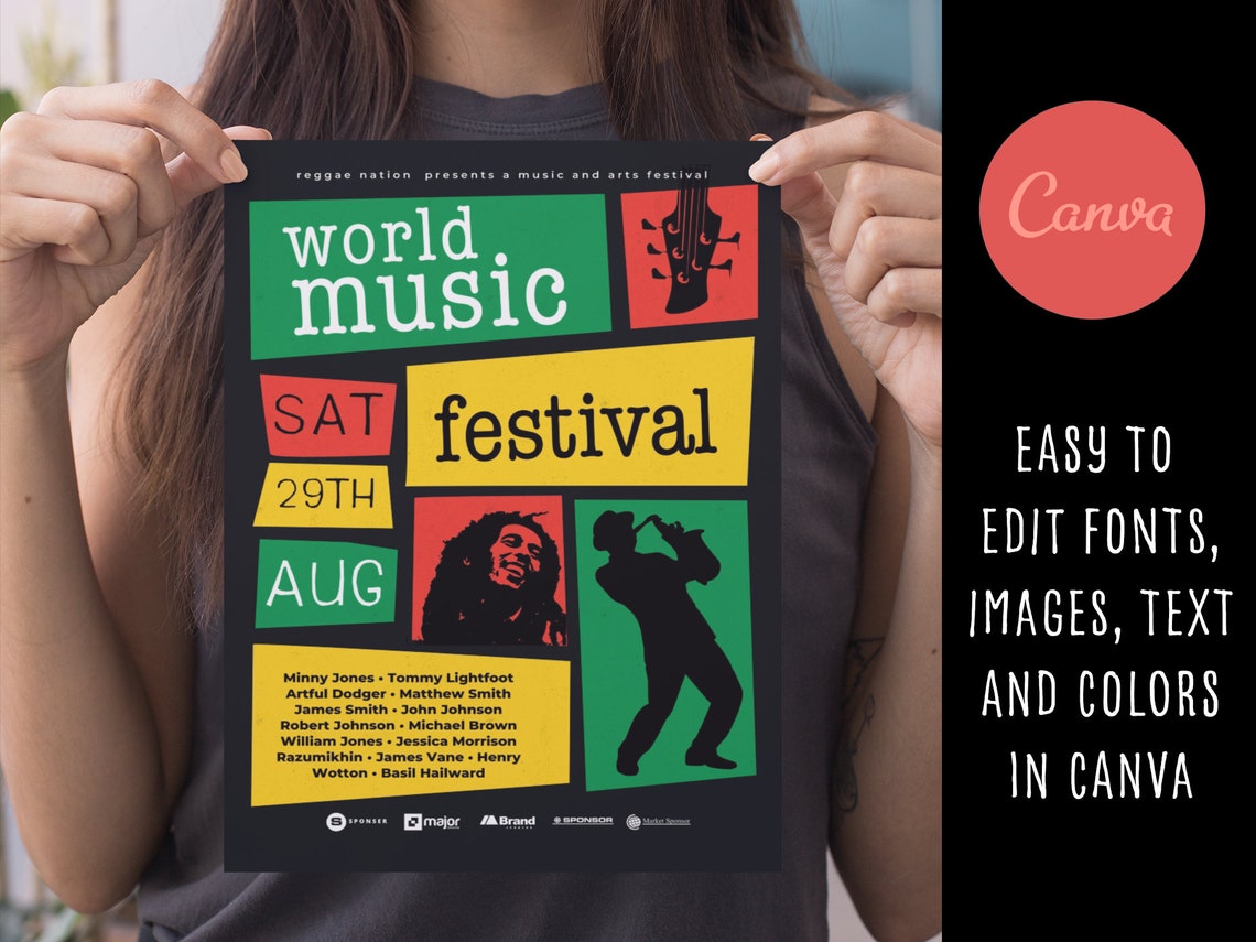 Editable Canva A4 Size Flyer, World Music Festival Canva Theme ...