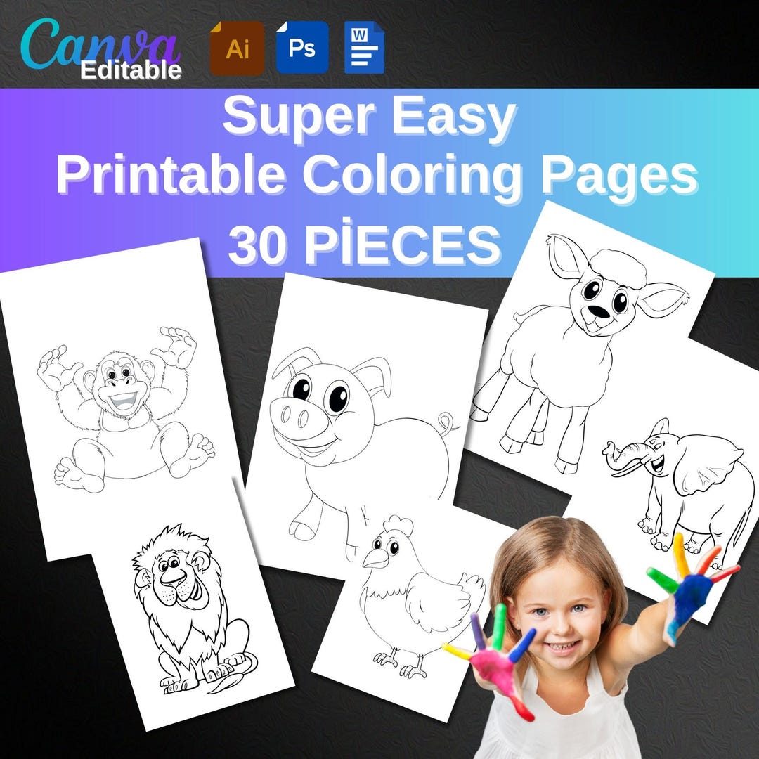 30 Cute Animals Coloring Page - Instant Digital Download, Baby and Kids ...