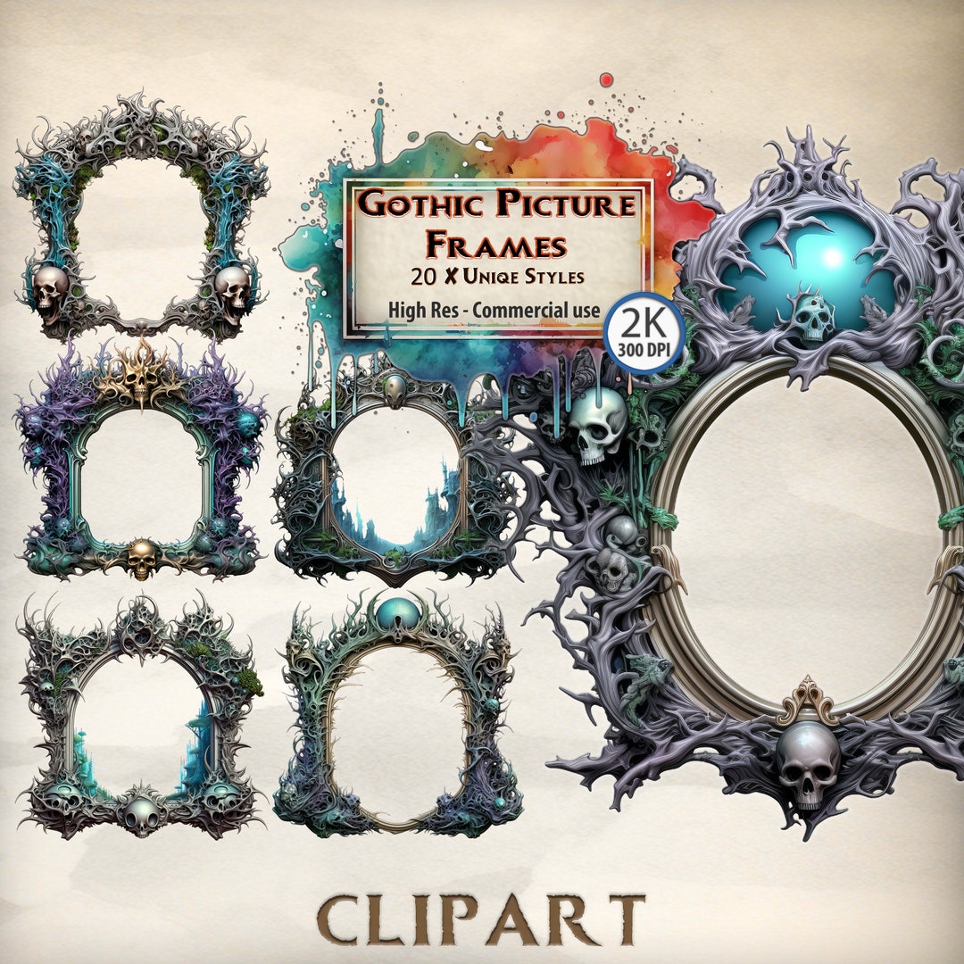 Picture Frame Clipart: Gothic Style Skull Horror Frames - Round Square ...