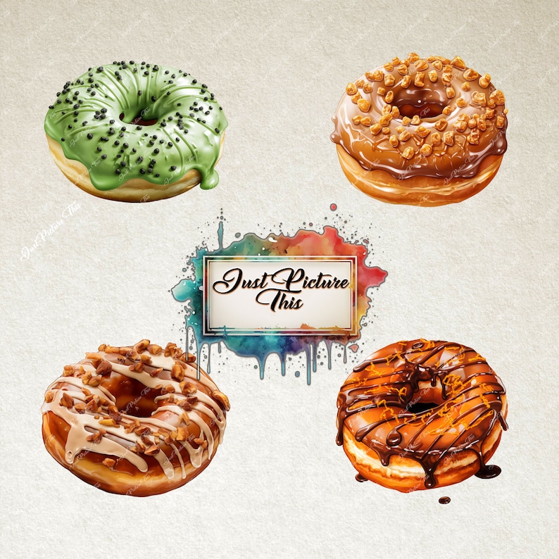 Donut Clipart: Bakery Graphics, Sweet Treats (PNG Transparent) - Etsy