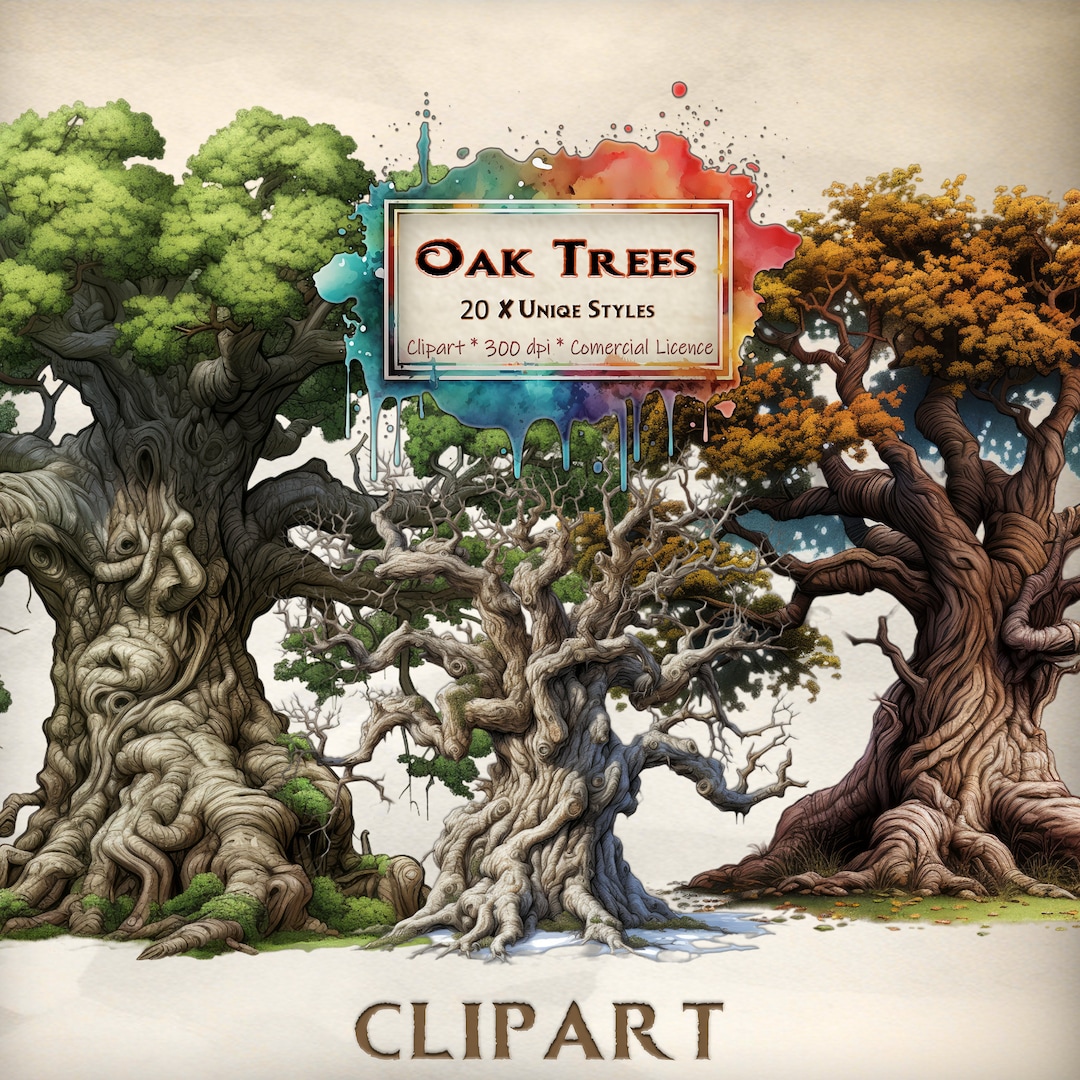 Tree Clipart Ancient Fantasy Oak Tree Graphics Enchanted - Etsy UK