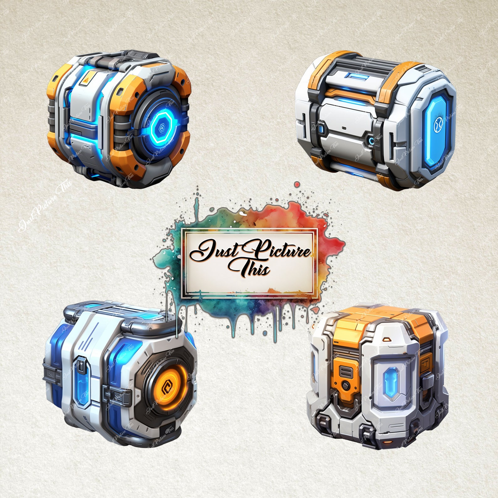 Sci-fi Crates Clipart: Cyberpunk Game Icons, RPG Health Packs (PNG ...