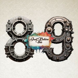 Steampunk Numbers Clipart: Mechanical Theme (transparent PNG) - Etsy