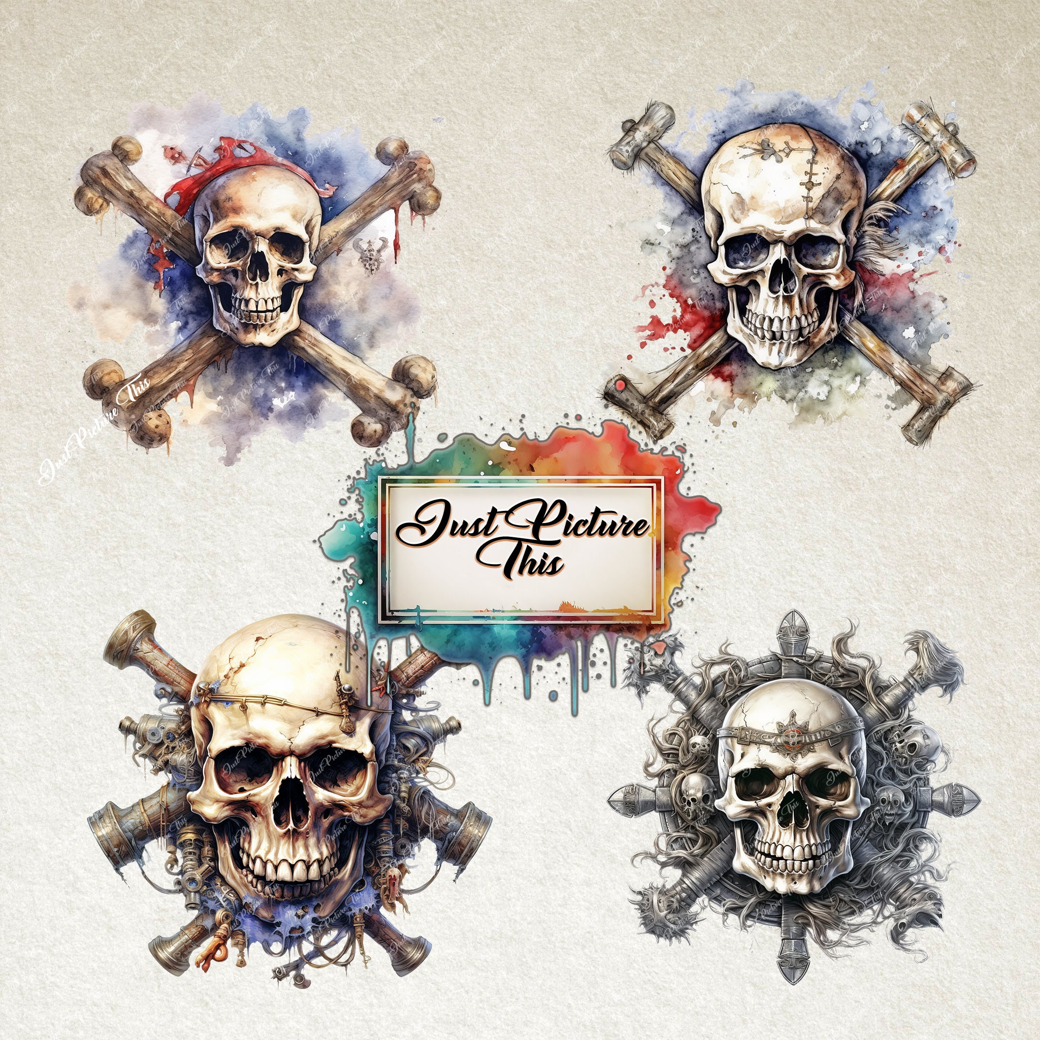 Pirate Skull and Crossbones Clipart Bundle: Jolly Roger PNG - Etsy