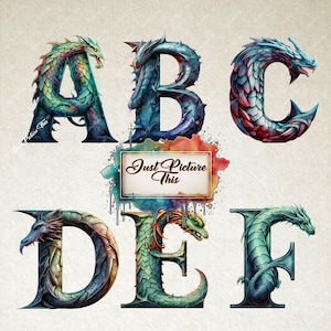 Dragon Letters Clipart Illuminated Alphabet Graphics Fantasy Fonts ...