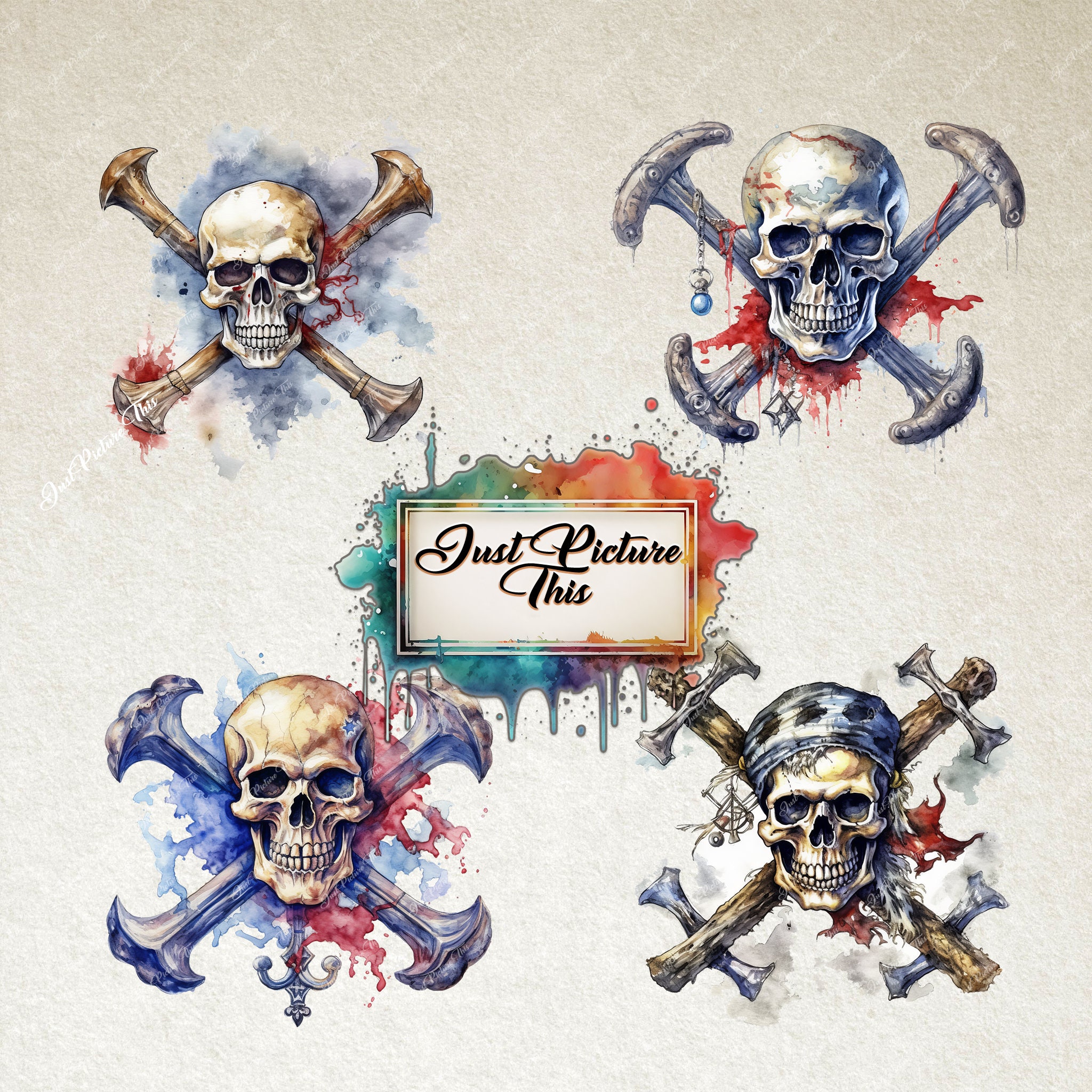 Pirate Skull and Crossbones Clipart Bundle: Jolly Roger PNG - Etsy