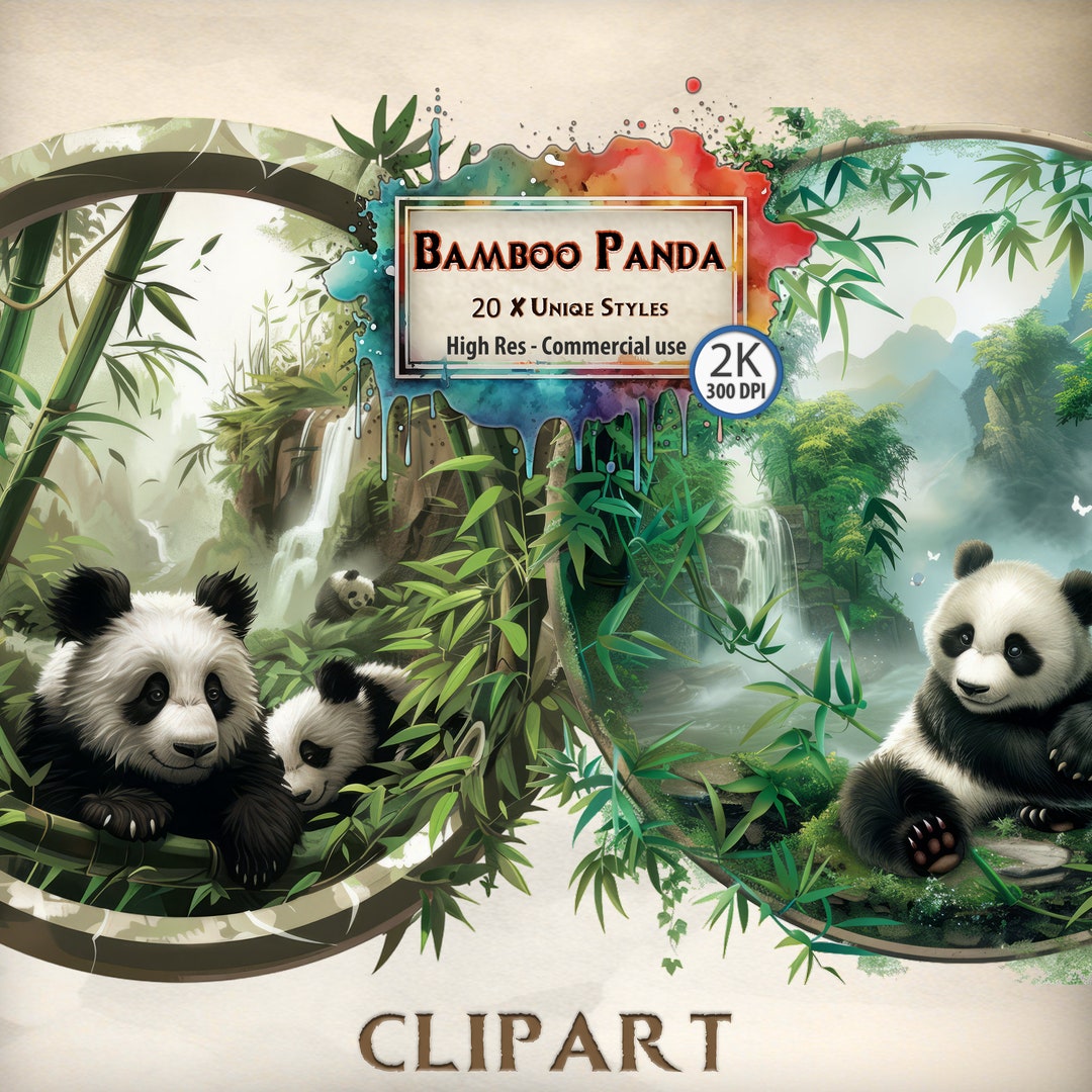 Bamboo Pandas Clipart Bundle: Adorable Panda Illustrations Eating ...
