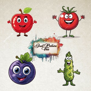 Children's Fruit & Veg Clipart Bundle: Cute and Colorful Illustrations ...