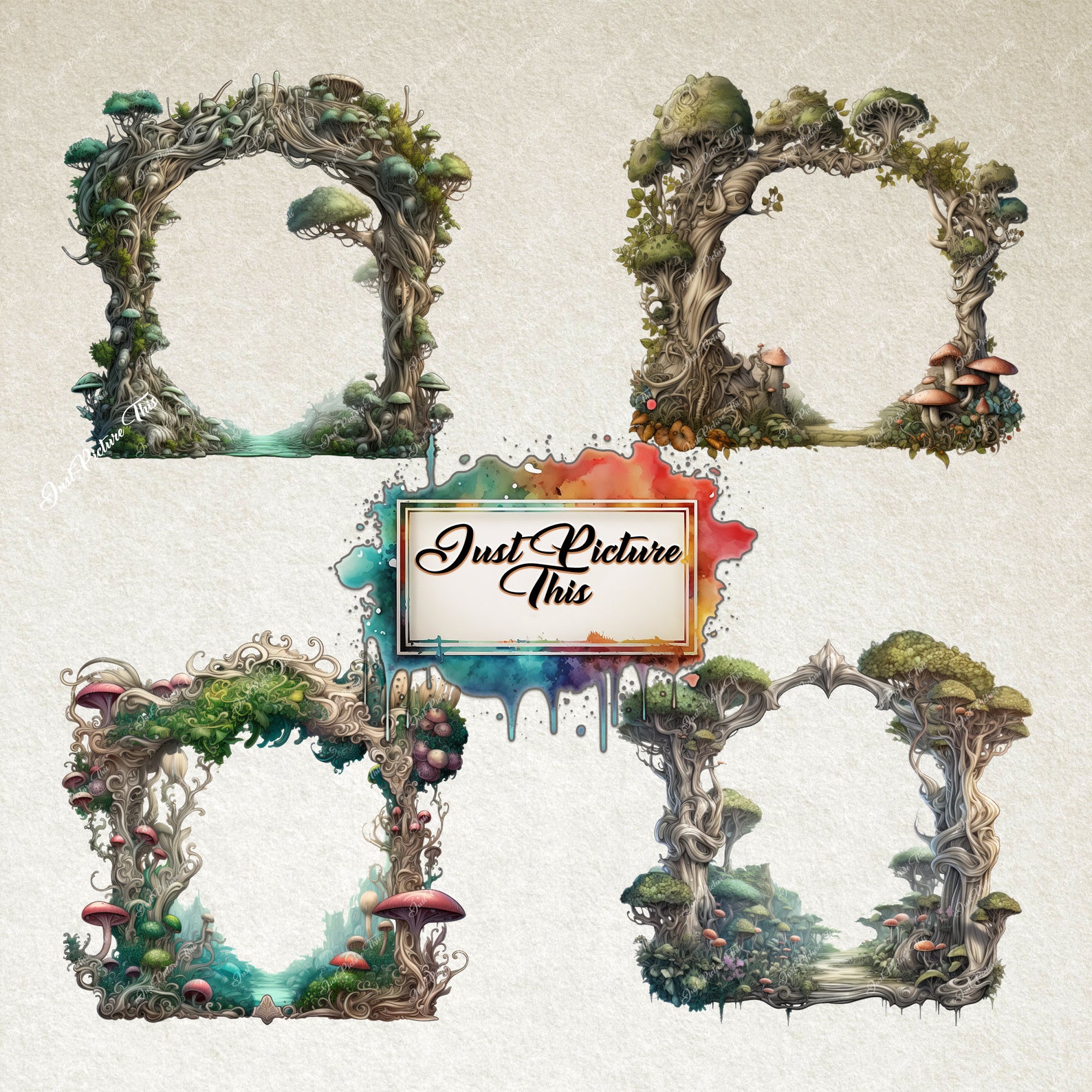 Fairy Tale Picture Frames Clipart: Mushroom Nature Borders (PNG Digital ...
