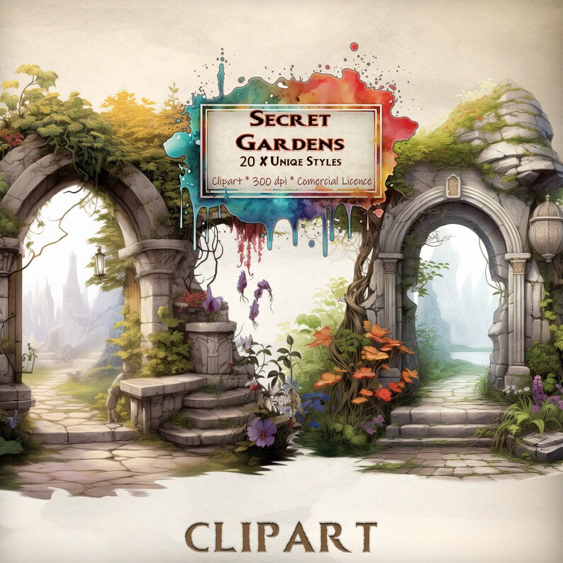 Secret Garden Clipart Fantasy World Entrance Magical Flower - Etsy