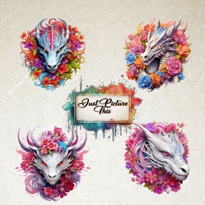 Floral Dragon Clipart Flower Border Motifs Graphics Botanical Creature ...