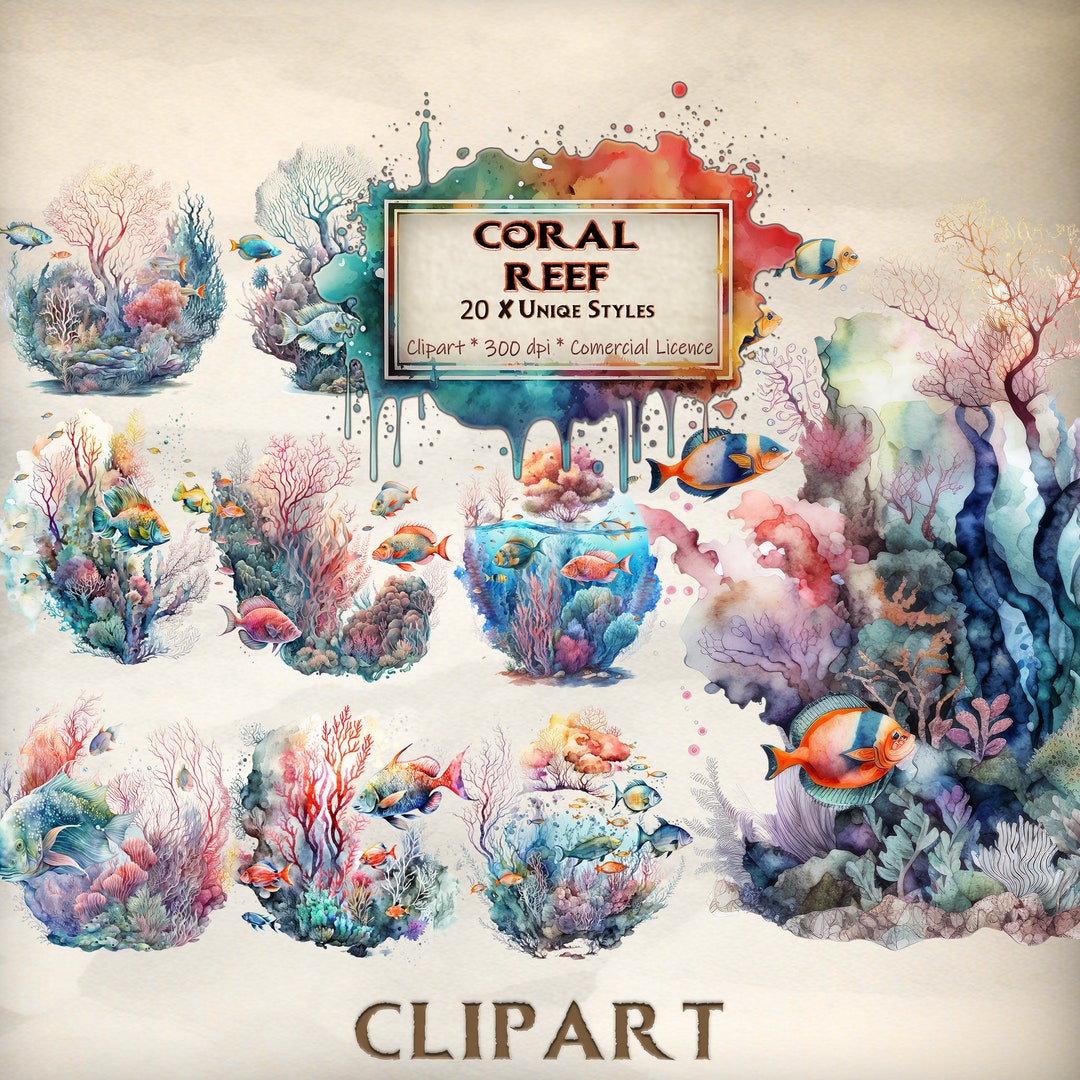 Coral Clipart Watercolor Ocean Reef Summer Sea Life Clipart - Etsy