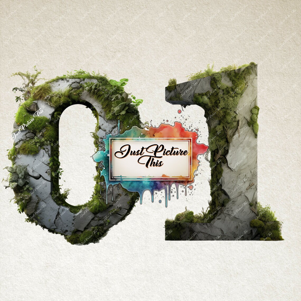 Stone & Moss Number Clipart: Illuminated Rock Font (PNG Digital ...