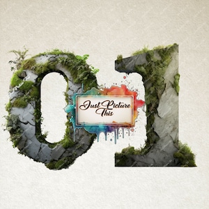 Illuminated Numbers Clipart Stone & Moss Style Number Graphics ...