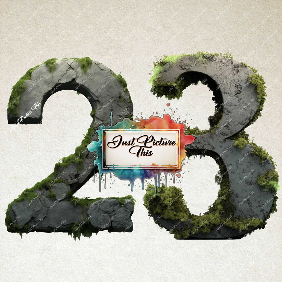 Stone & Moss Number Clipart: Illuminated Rock Font (PNG Digital ...