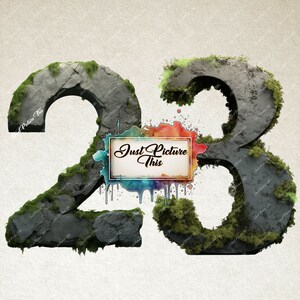Illuminated Numbers Clipart Stone & Moss Style Number Graphics ...