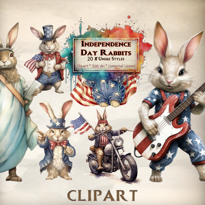 4th of July Clipart Rabbit Clipart Bundle July 4th - Etsy