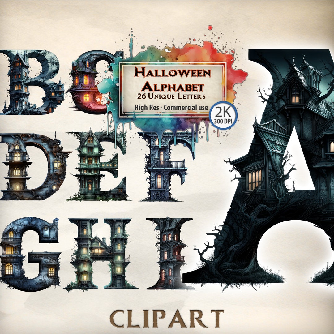 Halloween Gothic Alphabet Clipart: Illuminated Initials (PNG File) - Etsy