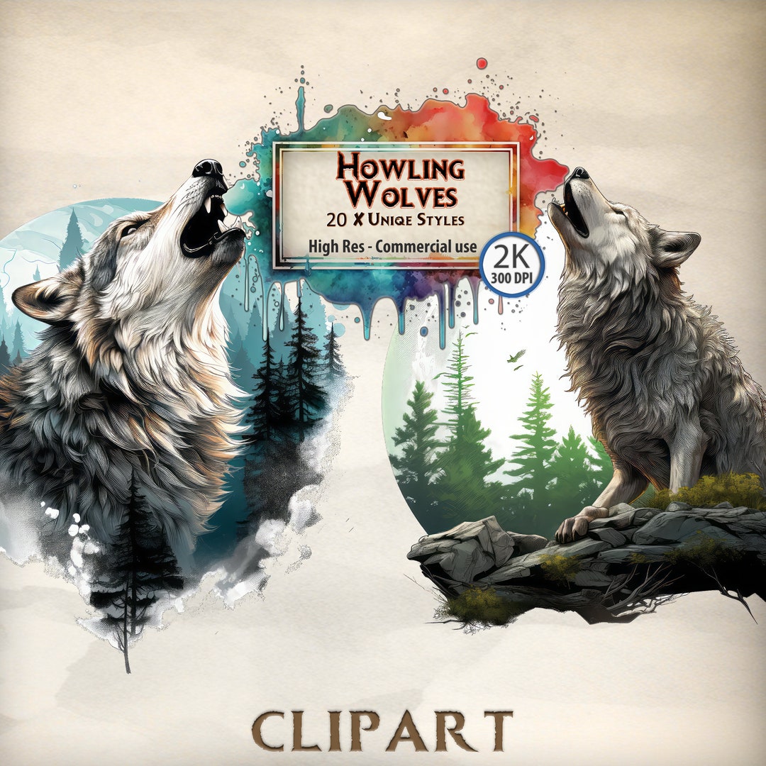 Wolf Clipart Howling Wolf With Full Moon Graphics Animal Clipart White ...