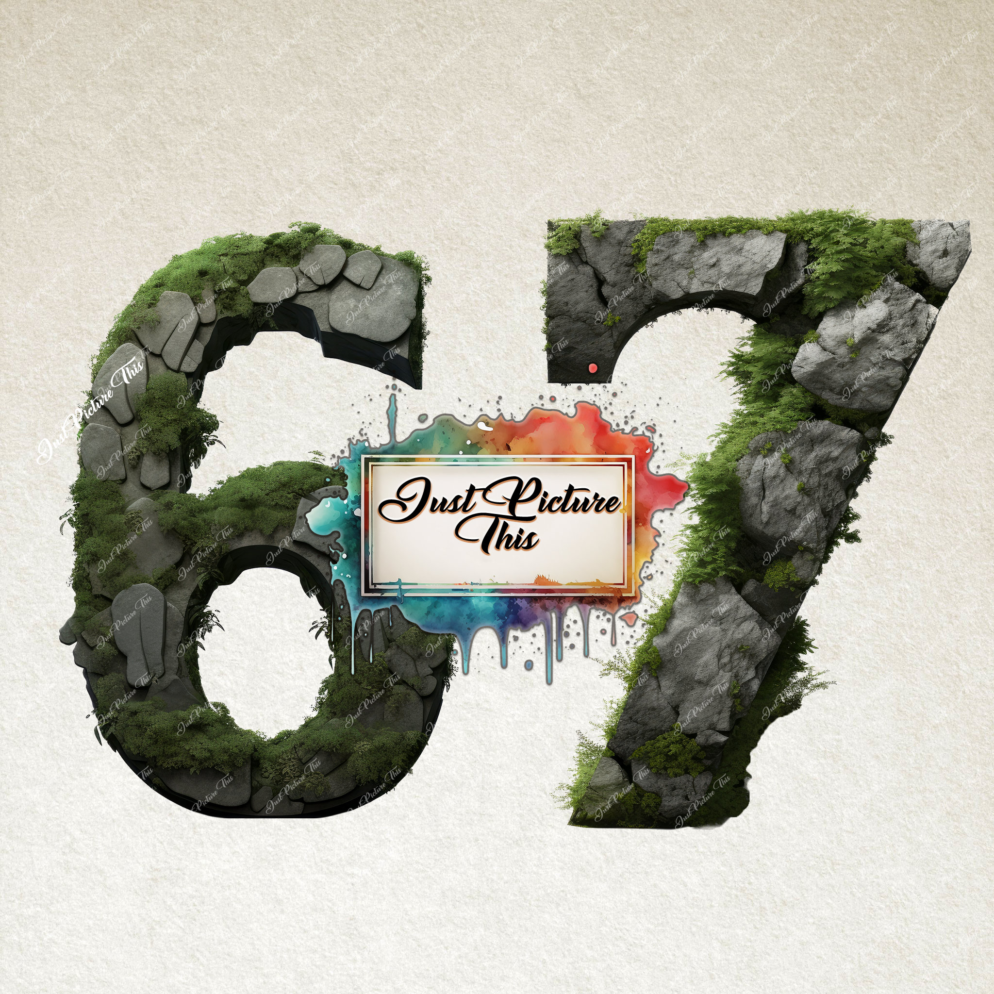 Stone & Moss Number Clipart: Illuminated Rock Font (PNG Digital ...