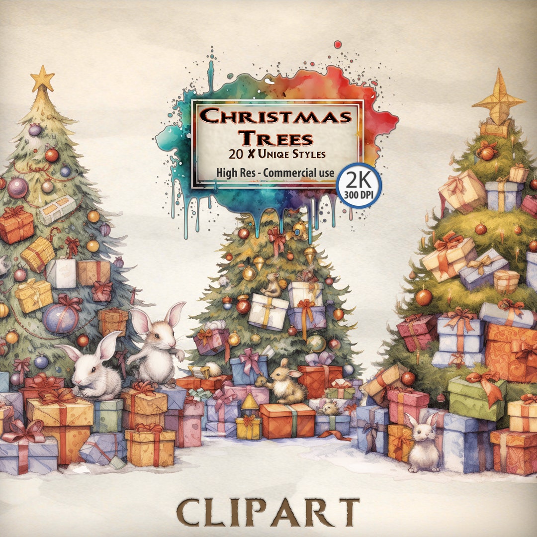 Christmas Tree Clipart Presents & Cute Animals Holiday Themed Festive ...