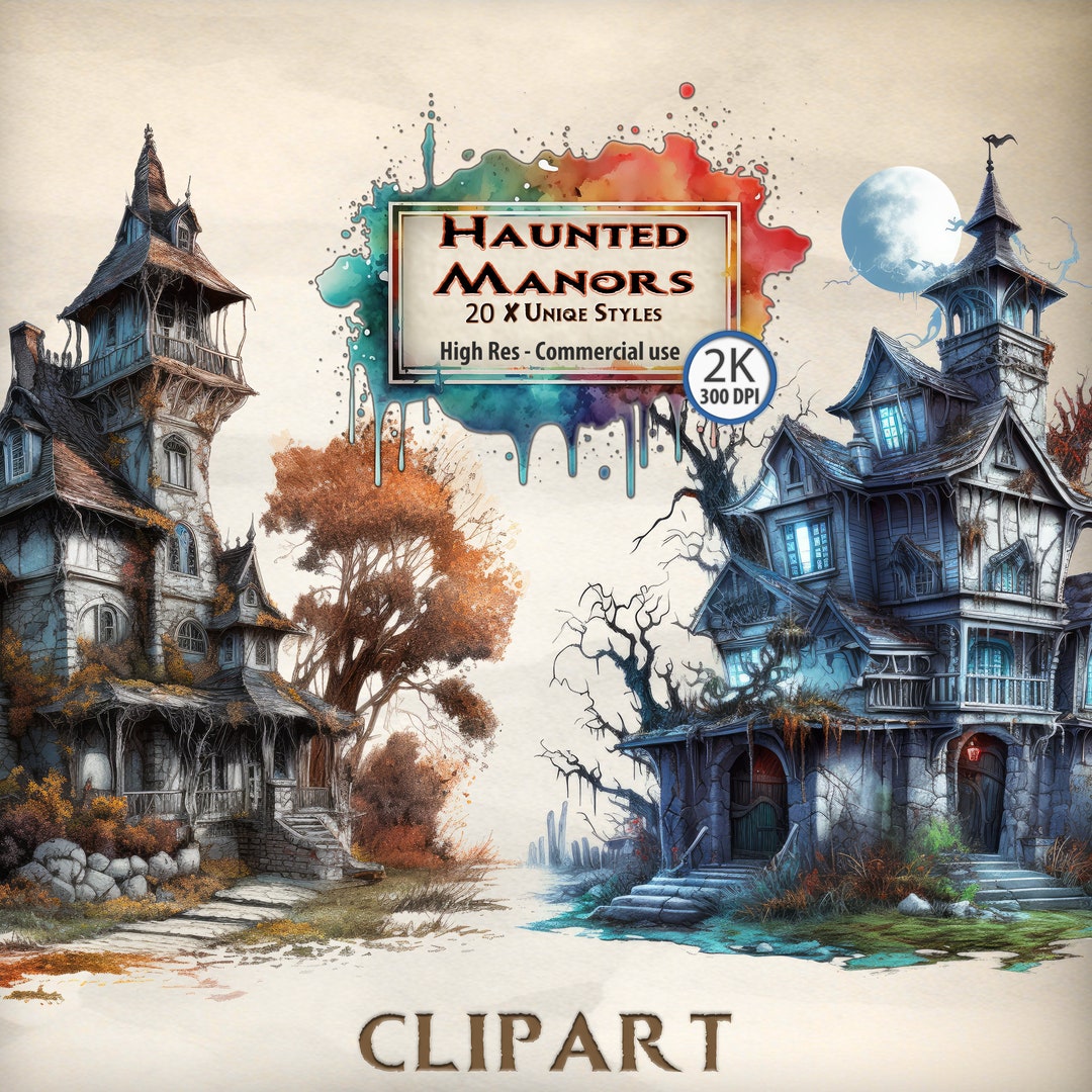 Haunted Manor Clipart: Spooky Gothic Halloween Images (PNG Transparent ...