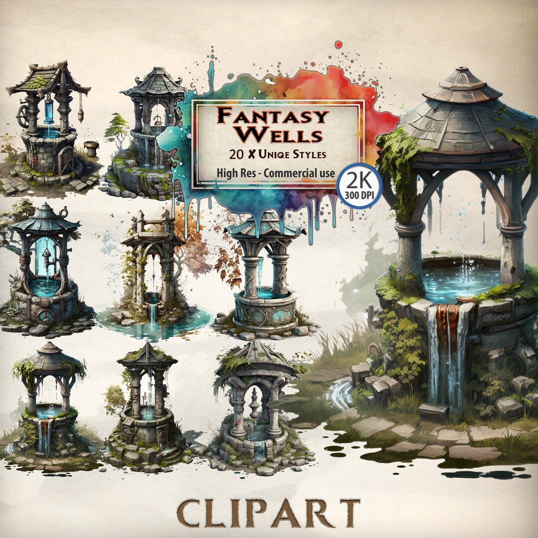 Well Clipart Watercolour Spring Bundle Fantasy Summer Wishing Well Junk ...