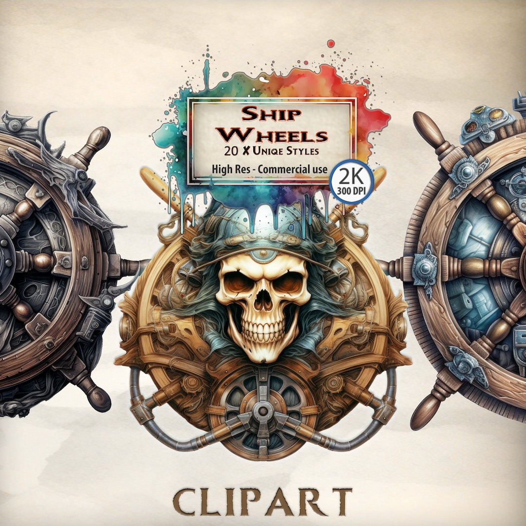 Ship Wheel Clipart Pirate Ship Helm Clipart Bundle Jolly Roger Nautical ...