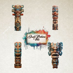Totem Pole Clipart Native American Stylized Graphics Colorful Tribal ...