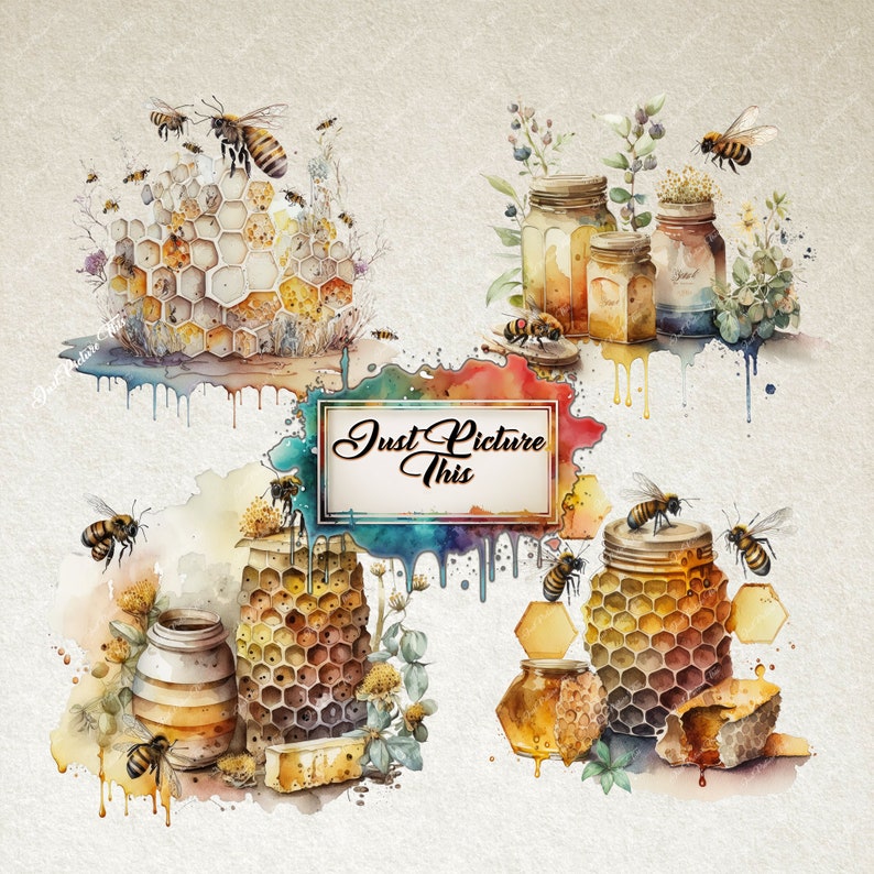 Watercolour Honey Bees Clipart Bundle Summer Hives Floral - Etsy