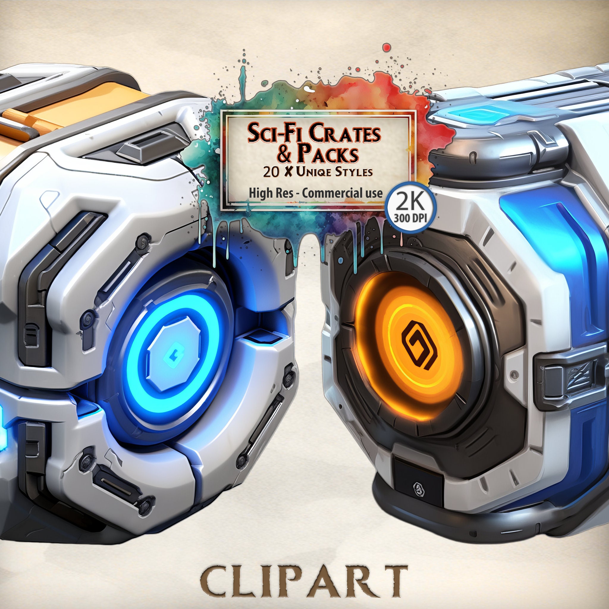 Sci-fi Crates Clipart: Cyberpunk Game Icons, RPG Health Packs (PNG ...