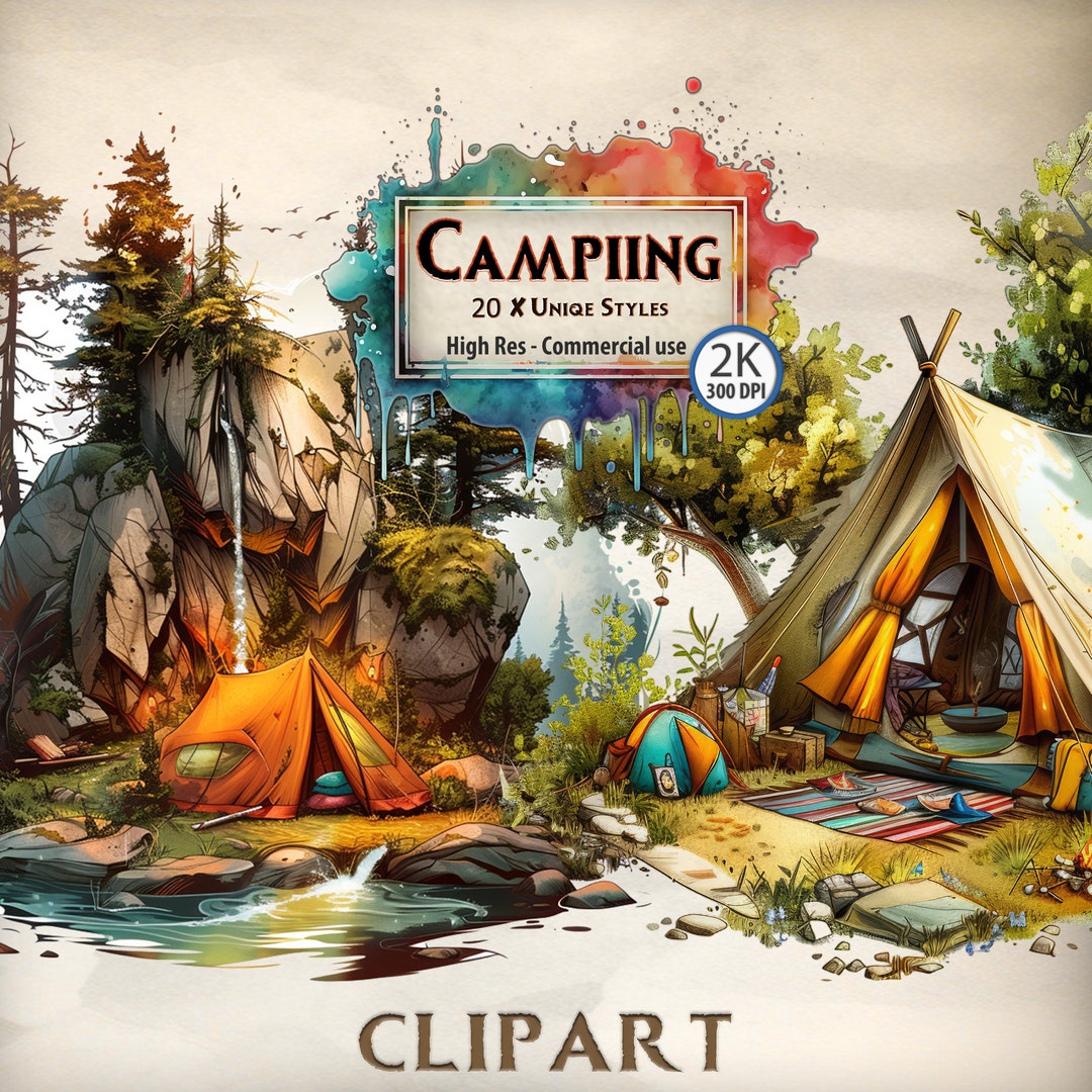 Camping Tents Clipart Bundle: Outdoor Adventure PNG (digital Download ...