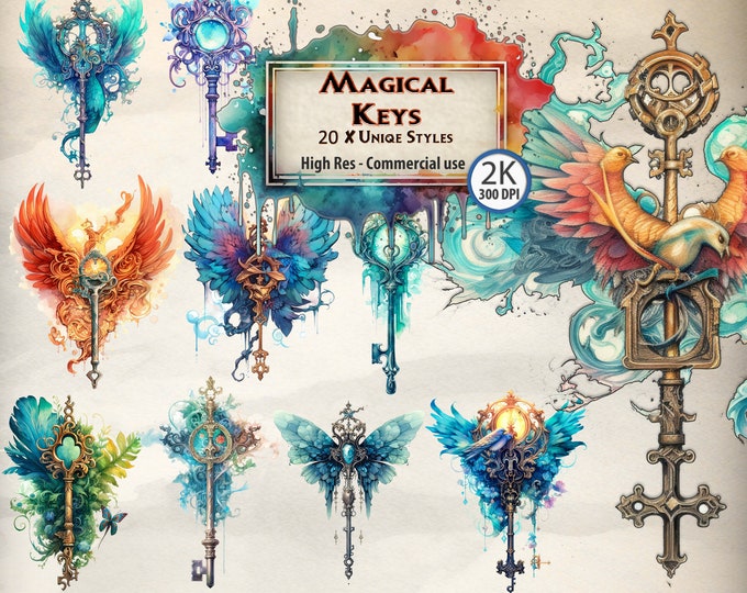 13 Floral Key Clipart Watercolor Fairy Key Art Fantasy Clipart ...