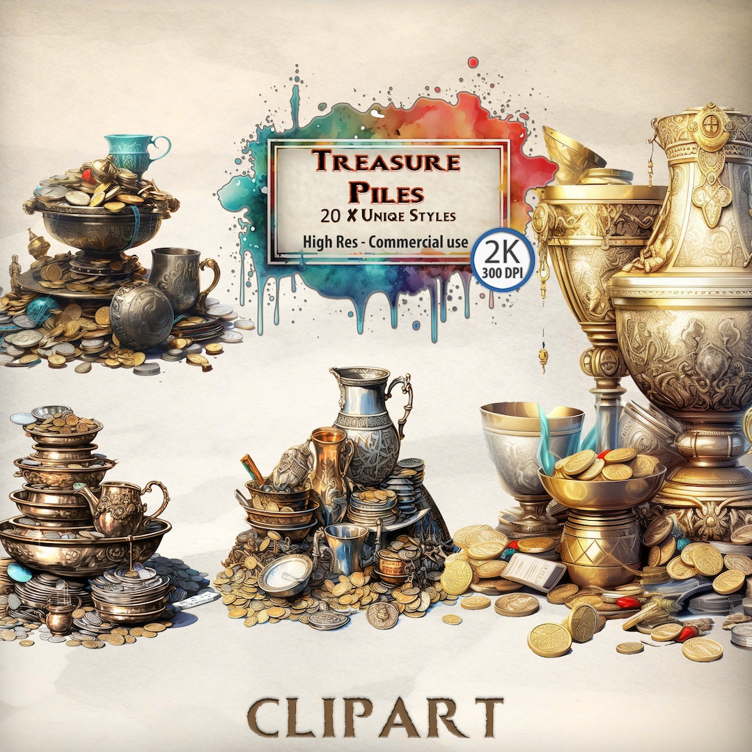 Treasure Clipart Pot of Gold Clipart Pirate Treasure Clipart Bundle ...