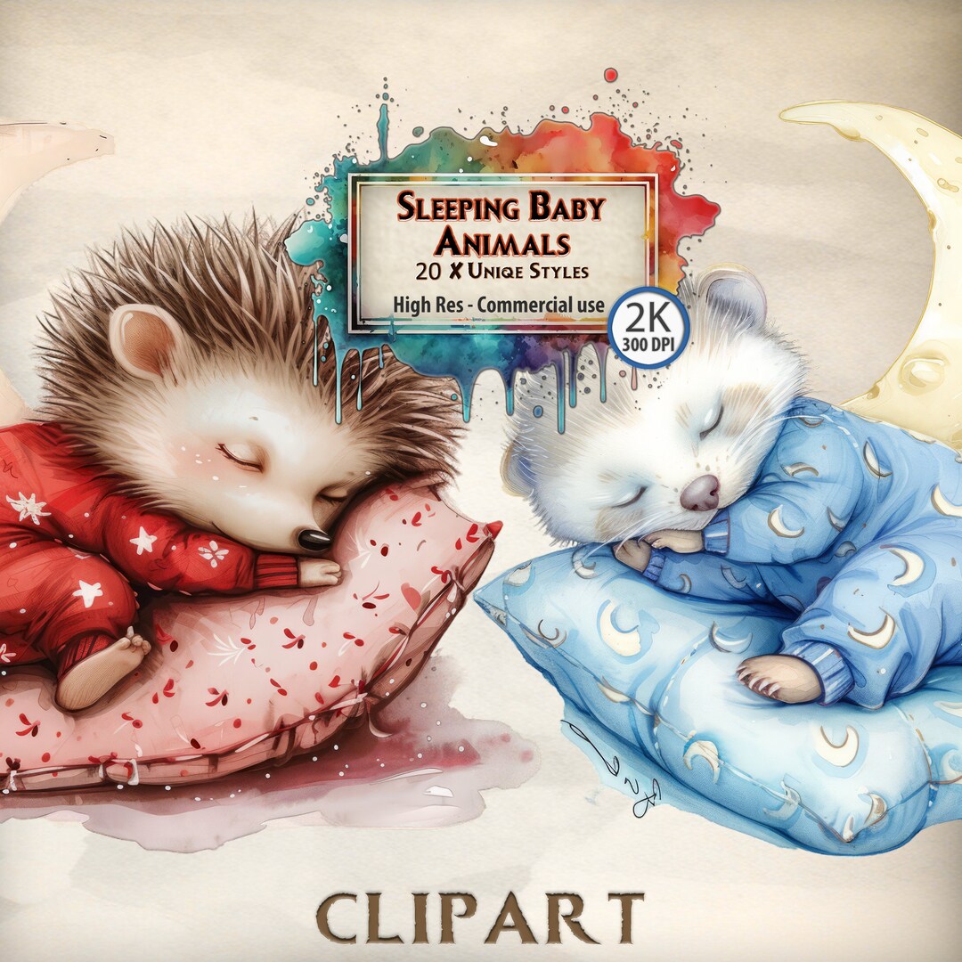 Sleeping Baby Animals Clipart Bundle: Adorable Slumbering Animal ...