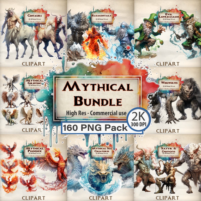 Mythical Creatures Clipart Bundle: Fantasy Graphics (PNG) - Etsy