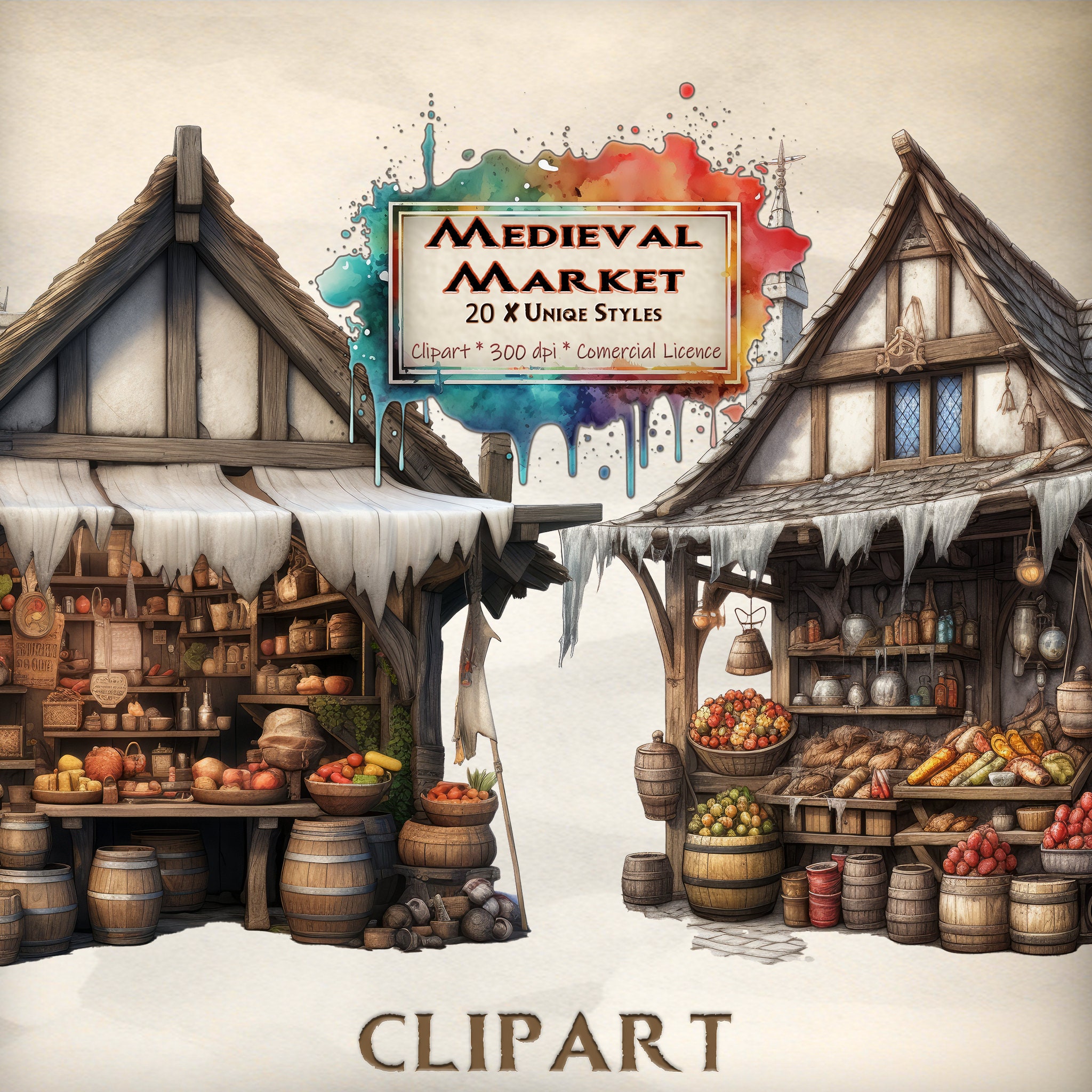 Farmer Market Clipart Medieval Markets Clipart Bundle Old - Etsy