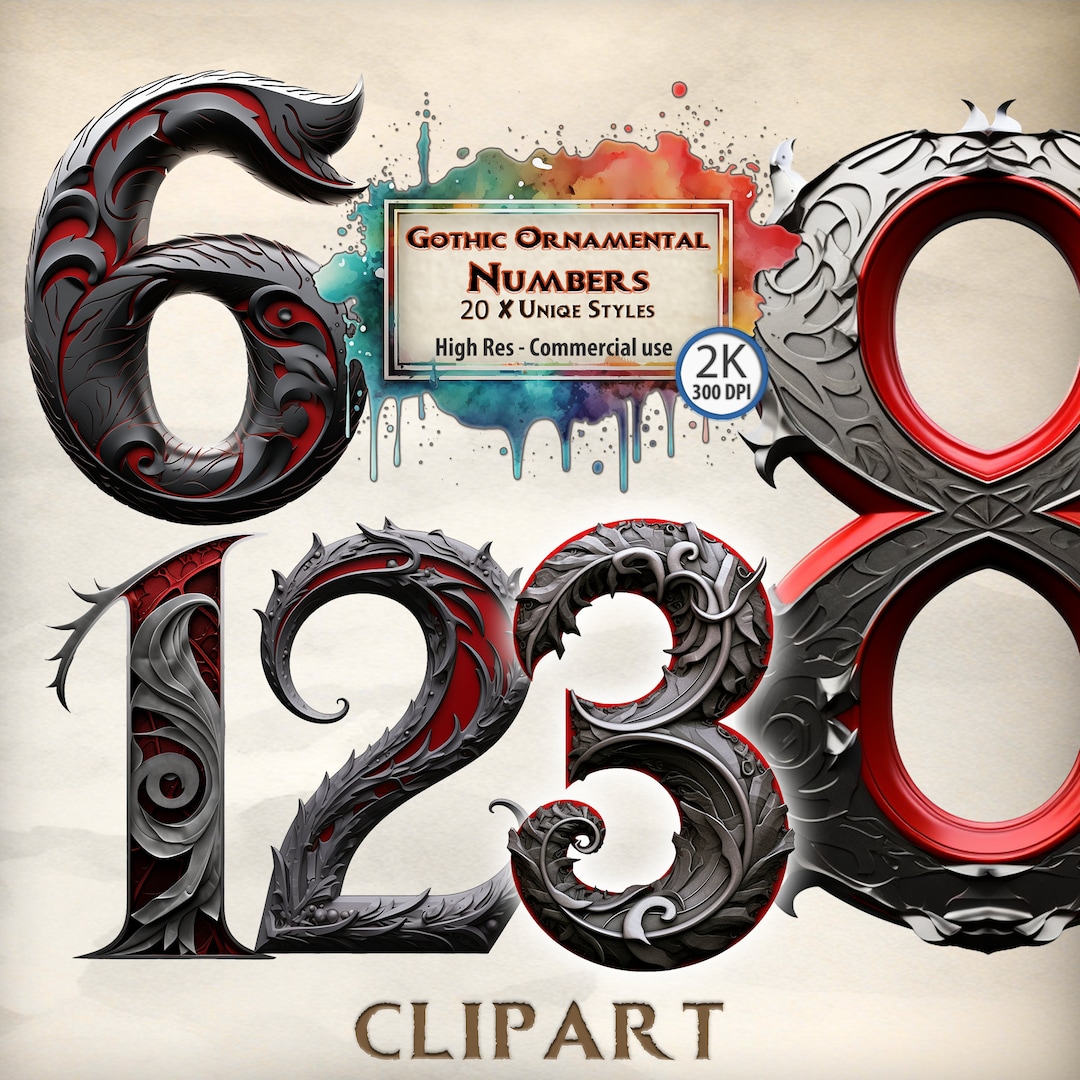 Illuminated Numbers Clipart Gothic Numbers Graphics Ornamental Dark ...