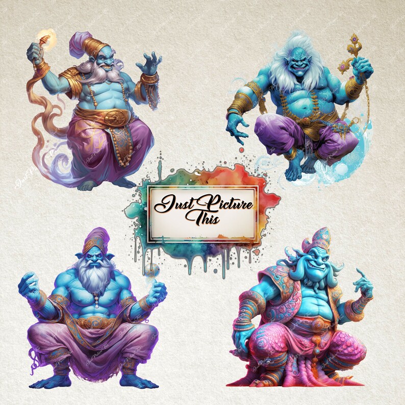 Blue Genie Clipart: Arabian Jinn Graphics (PNG) - Etsy
