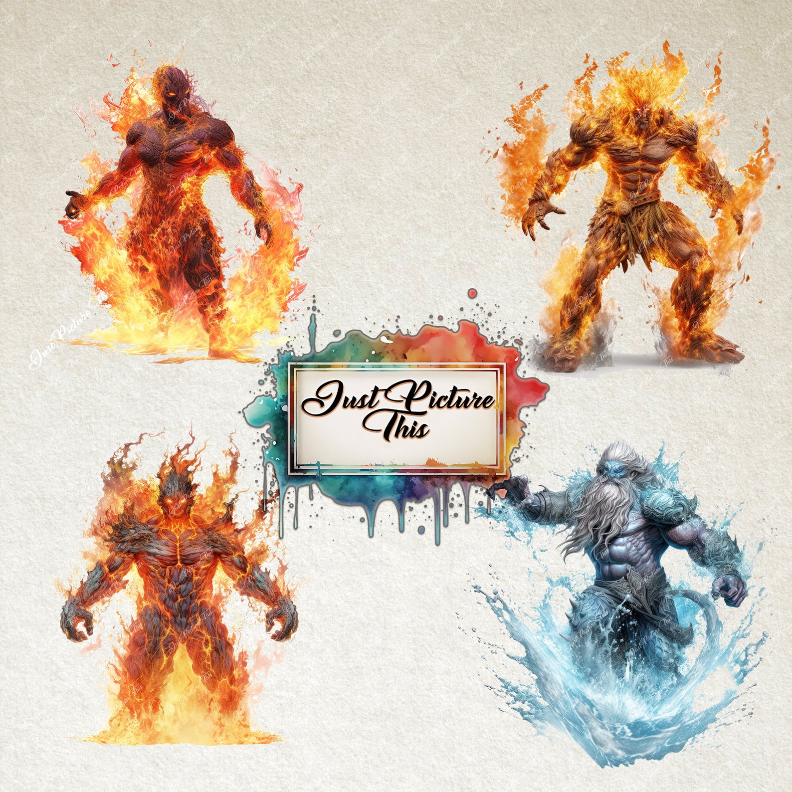 Elemental Creatures Clipart Golem Clipart Bundle Anthropomorphic Earth ...