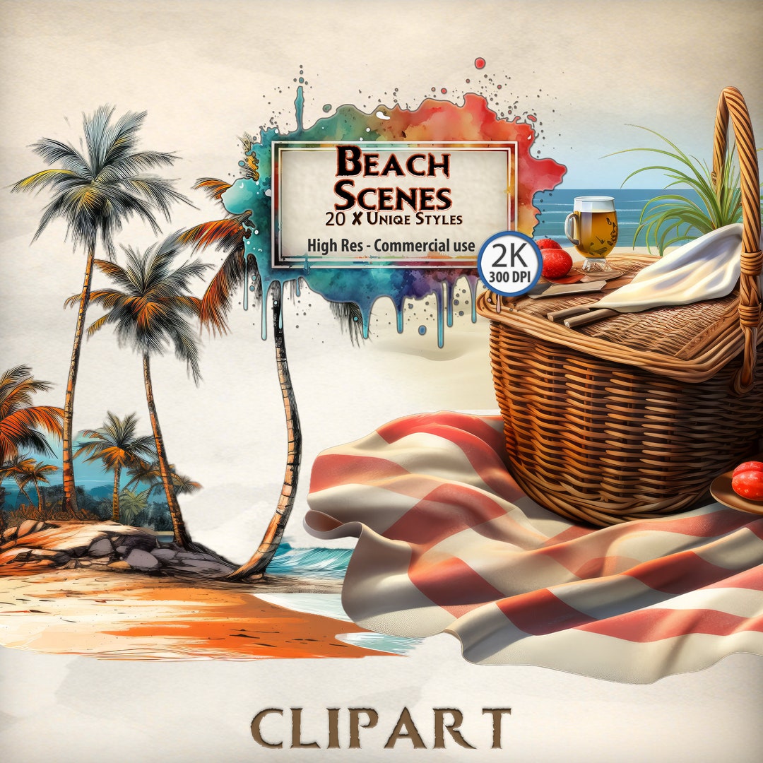 Beach Clipart Beach Scenery Graphics Sandcastle Ocean Tide Hamper Palm ...