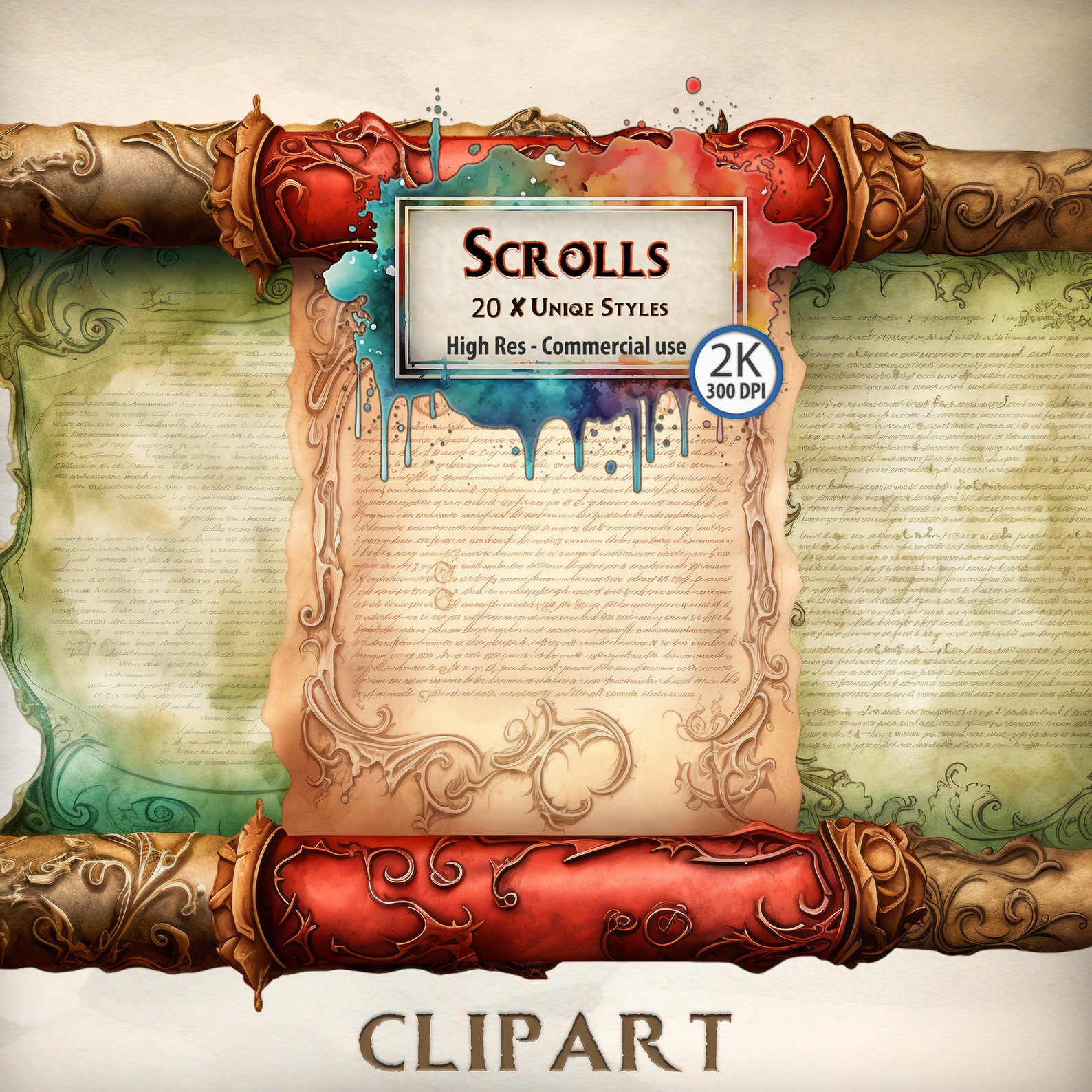 Fantasy Scroll Clipart: Vintage Parchment Graphics (PNG) - Etsy