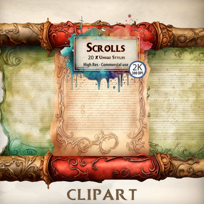 Fantasy Scroll Clipart: Vintage Parchment Graphics (PNG) - Etsy