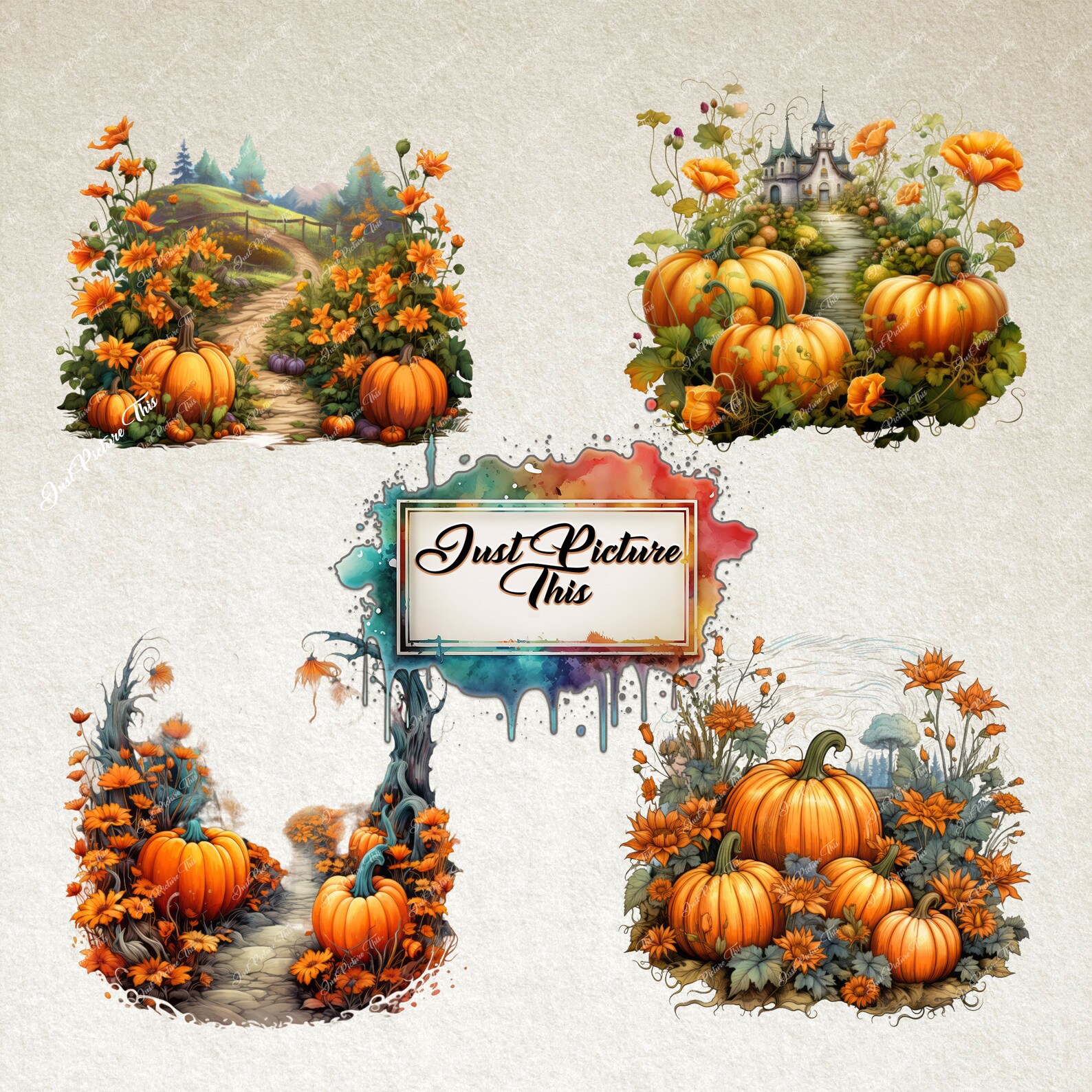 Pumpkin Patch Clipart: Halloween Illustrations (PNG Digital Download ...